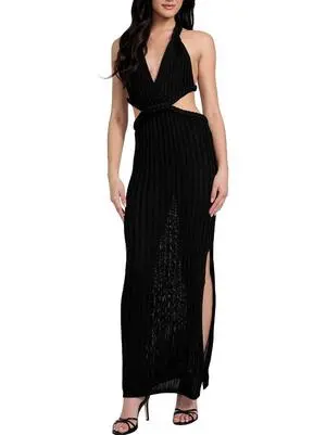 Guess Rib Braided Trim Cutout Maxi Dress - Jet Black
