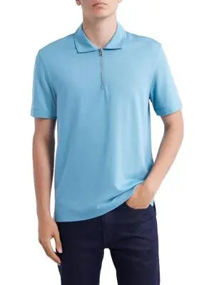 BOSS Paras Quarter Zip Polo - Open Blue