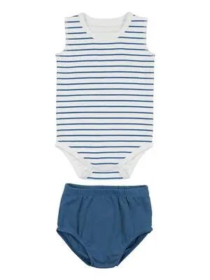 MANIÈRE Stripe Bodysuit & Bloomers Set Blue/ White