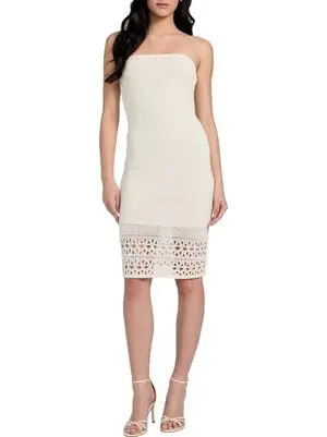 Guess Leah Open Stitch Strapless Organic Cotton Blend Dress - Dove White