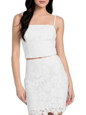 Guess Delilah Floral Embroidery Crop Top - Pure White