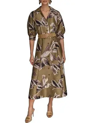 Donna Karan New York Printed Belted Midi Shirtdress - Smoky Olive