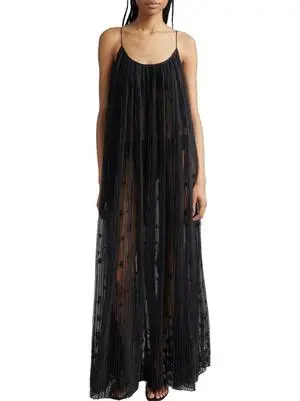TOTEME Floral Plissé Tulle Maxi Dress - Black