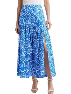 MILLY Noemi Rose Tiered Maxi Skirt - Blue/ White
