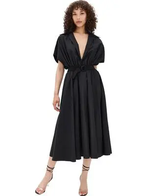 Norma Kamali Belted Flared Midi Shirt Dress - Black