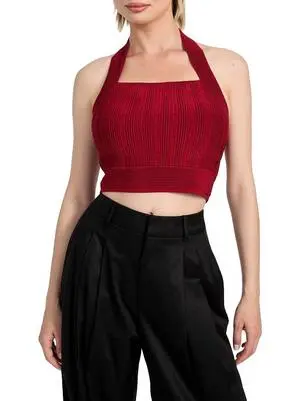 Guess Sofie Ribbed Halter Top - Siren Red