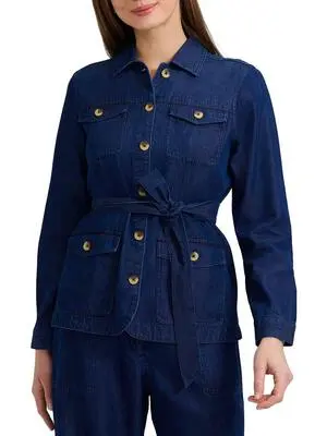 Foxcroft Stella Belted Denim Utility Jacket - Dark Wash
