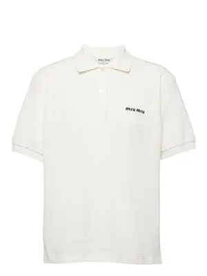 Miu Miu Logo Cotton Piqué Polo Shirt - White