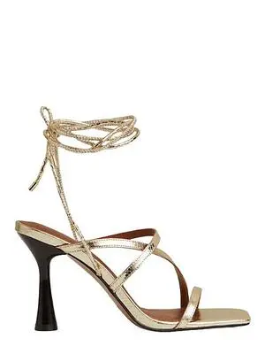 REISS Heeled Leather Sandals - Gold