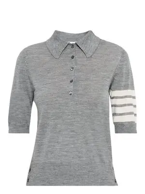 Thom Browne 4-bar Merino Wool Polo Shirt - Lt Grey