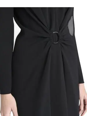 Giorgio Armani Long-sleeve Midi Sheath Dress With Ring Detail - Solid Black
