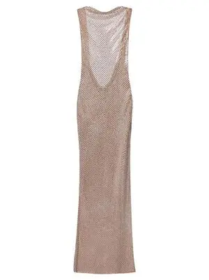 SELF-PORTRAIT Rhinestone Draped Maxi Dress - Silver