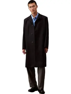 Calvin Klein Long Wool Twill Blend Car Coat - Navy
