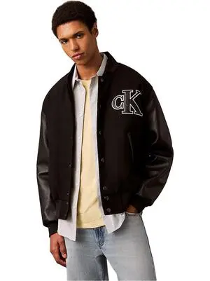 Calvin Klein Varsity Monogram Bomber Jacket - Black