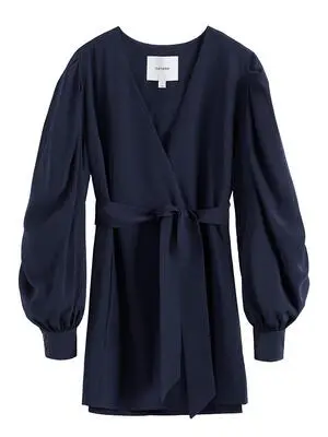 Cuyana Silk Puff Sleeve Wrap Jacket - Navy