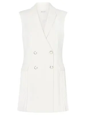 MILLY Cora Sleeveless Pleated Blazer Mini Dress - White