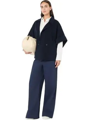 Max Mara Short Wool Broadcloth Coat - Navy
