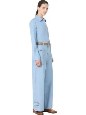 Max Mara Wide-fit Denim Jeans With Adjustable Tab Detail - Light Blue