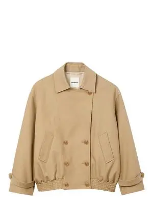 Sandro Short Oversized Trench Coat With Smocked Hem - Beige