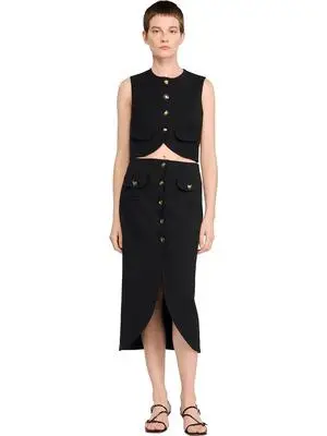 Sandro Buttoned Midi Skirt - Black