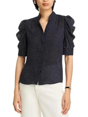 FRAME Gillian Silk Top - Navy Multi