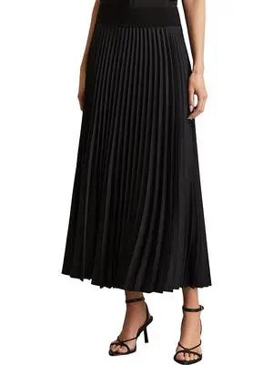 REISS Seren Pleated Skirt - Black