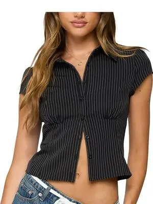 EDIKTED Juney Pinstripe Button-up Shirt - Black/white