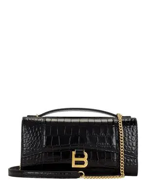 Balenciaga Hourglass Embossed Croc Pochette - Black
