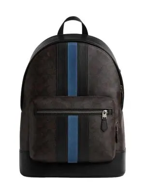 COACH® Signature Canvas West Backpack With Varsity Stripe - Signature Canvas/gunmetal