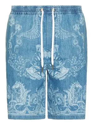 Versace Laser Denim Holiday Print Short - Washed Medium Blue
