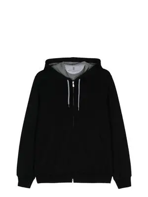 Brunello Cucinelli Cotton-Blend Zipped Hoodie Black