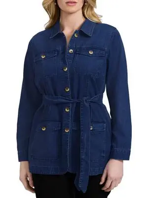 Foxcroft Stella Belted Denim Utility Jacket - Dark Wash