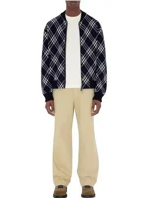 Burberry Check Wool Blend Bomber Jacket - Ink Blue