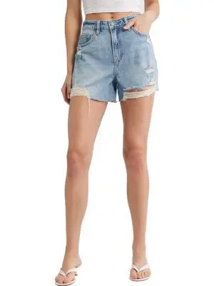 HIDDEN JEANS Ripped High-waist Denim Shorts - Med.wash