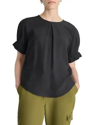 Dkny Crinkle Texture Short Sleeve Top Black