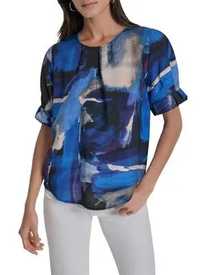 Dkny Abstract Zebra Print Voile Top - Blue Brush