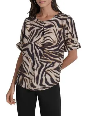 Dkny Abstract Zebra Print Voile Top Blurred Zebra
