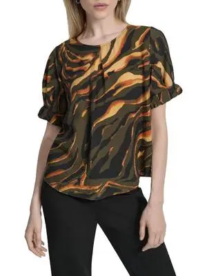 Dkny Abstract Zebra Print Voile Top Urban Tiger