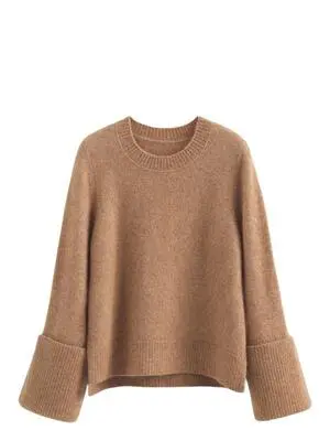 Cuyana Alpaca Wool Rolled Cuff Crewneck Sweater Camel