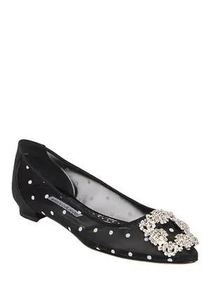 Manolo Blahnik Hangisi Crystal Buckle Flat - Black/ White