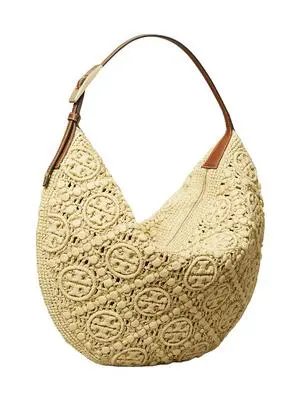 TORY BURCH Tory Burch T Monogram Raffia Balloon Bag
