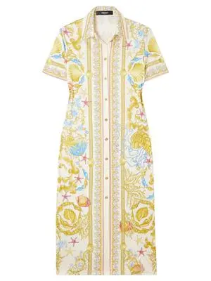 Versace Printed Stretch-jersey Midi Shirt Dress - Yellow