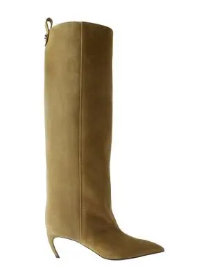 Attico Lea Suede Knee Boots Army Green