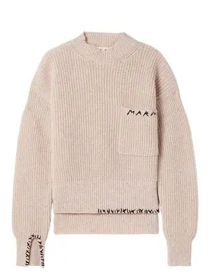 Marni Embroidered Wool Sweater Neutrals