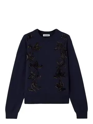 JIL SANDER Embroidered Merino Wool Sweater - Blue
