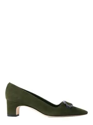 Manolo Blahnik Fenix 50 Buckled Suede Pumps - Green