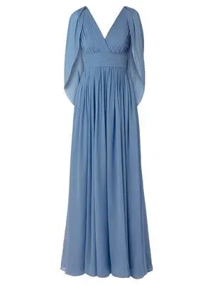 Elie Saab Cape-effect Pleated Silk-georgette Gown - Blue