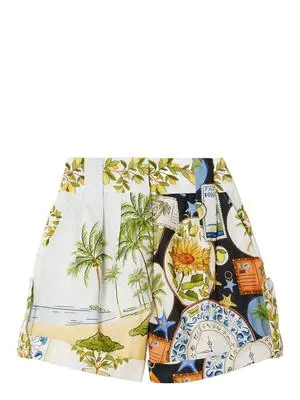 Farm Rio Printed Linen Shorts Light Blue