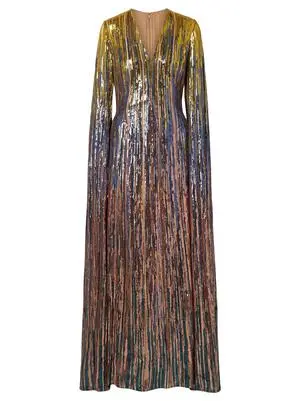 Elie Saab Cape-effect Sequined Tulle Gown - Metallic