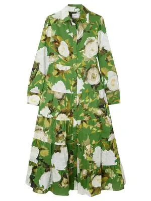 Erdem Floral-print Cotton-voile Midi Shirt Dress - Green